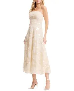 Dress The Population Kailyn Strapless Disc Sequin Floral A-line Midi Dress