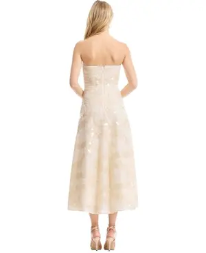 Dress The Population Kailyn Strapless Disc Sequin Floral A-line Midi Dress