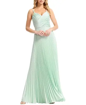 Dress The Population Sweetheart Spaghetti Strap Pleated Gown - Mint