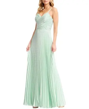 Dress The Population Sweetheart Spaghetti Strap Pleated Gown - Mint