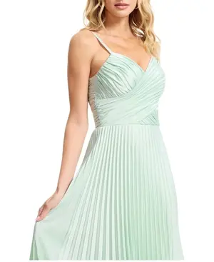Dress The Population Sweetheart Spaghetti Strap Pleated Gown - Mint
