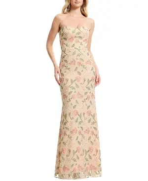 Dress The Population Sheridan Strapless Sweetheart Floral Embroidered Mermaid Gown - Blush Multi