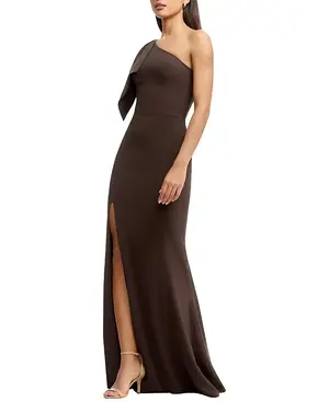 Dress The Population Georgina One Shoulder Bow Ruffle Gown - Mocha