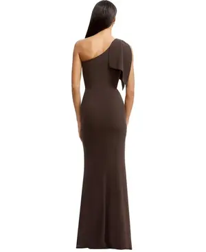 Dress The Population Georgina One Shoulder Bow Ruffle Gown - Mocha