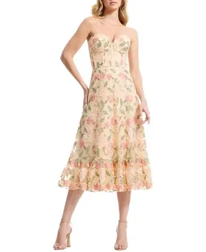 Dress The Population Carina Strapless Sweetheart Floral Ruffle Dress - Blush Multi