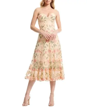 Dress The Population Carina Strapless Sweetheart Floral Ruffle Dress - Blush Multi