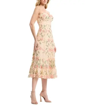 Dress The Population Carina Strapless Sweetheart Floral Ruffle Dress - Blush Multi