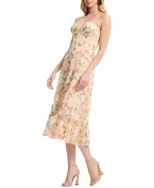 Dress The Population Carina Strapless Sweetheart Floral Ruffle Dress - Blush Multi