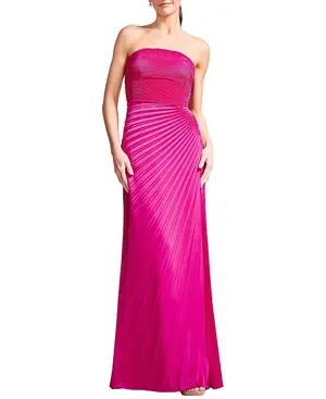 Dress The Population Kinley Strapless Pleated Satin Gown - Bright Fuchsia