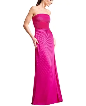 Dress The Population Kinley Strapless Pleated Satin Gown - Bright Fuchsia
