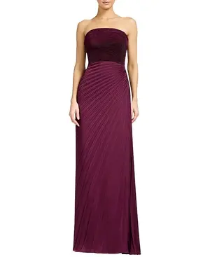 Dress The Population Kinley Strapless Pleated Satin Gown - Dark Cherry
