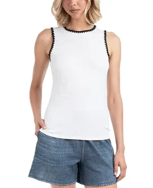 ELLE COLLECTION Contrast Embroidered Tank - White
