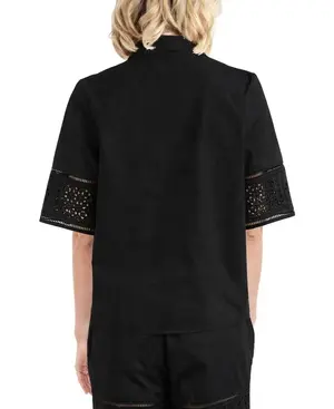 ELLE COLLECTION Lace Inset Shirt - Black