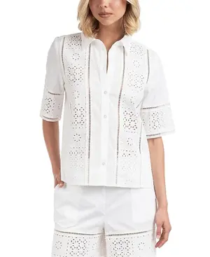 ELLE COLLECTION Lace Inset Shirt - White