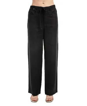ELLE COLLECTION Linen Drawcord Pant - Black