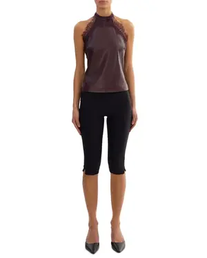 LAMARQUE Ginny Lace Trim Faux Leather Top