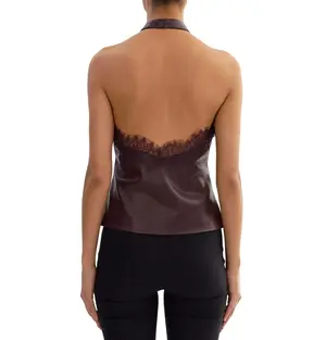 LAMARQUE Ginny Lace Trim Faux Leather Top