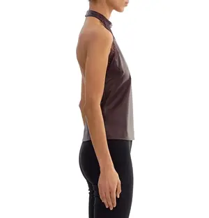 LAMARQUE Ginny Lace Trim Faux Leather Top
