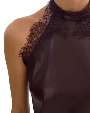 LAMARQUE Ginny Lace Trim Faux Leather Top