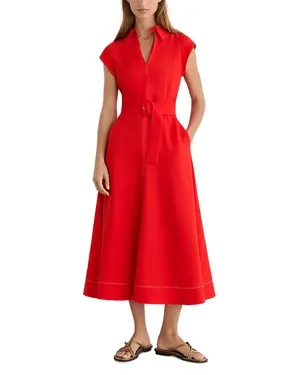 REISS Belted Short Sleeve Midi Dress