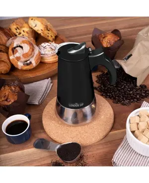 THE LONDON SIP Stainless Steel Espresso Maker, 6 Cup - Black