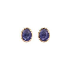 OPIUM JEWELS Blue / Gold Faceted Oval Studs Kyanite