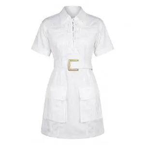 MODENAIRE Utility Mini Dress With Lace-up Front And Belted Waist