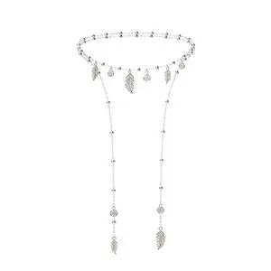 ORMIRO Aura Feather Lariat Necklace - Silver