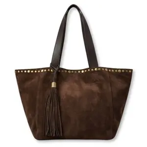 JUAN-JO Studded Suede Tote Bag-dark