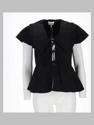 GANNI Ganni Organic Cotton Sailor Collar Lace-Up Peplum Top