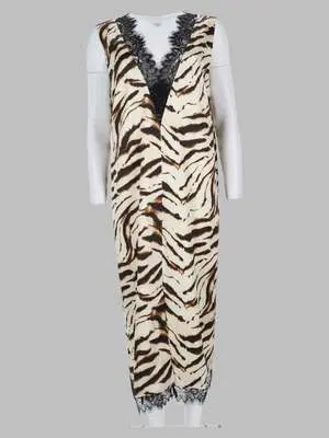 GANNI Sleeveless Lace-trim Printed Midi Dress - Beige