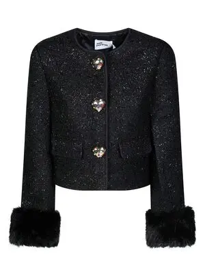 SELF-PORTRAIT Metallic Boucle Loop Faux Fur Cuff Jacket - Nero