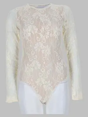 Zimmermann Floral Lace Long Sleeve Bodysuit - Beige