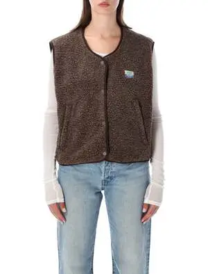 American Vintage Sherpa Fleece Button-front Vest - Marrone