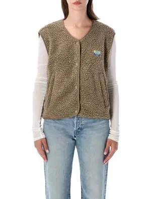 American Vintage Teddy Fleece Snap-front Vest - Beige