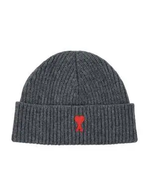 AMI Paris Wool Ribbed Knit Beanie