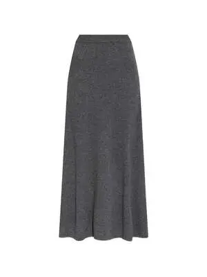 LISA YANG Ribbed Trim Cashmere A-line Midi Skirt With Elasticated Waist - Grigio