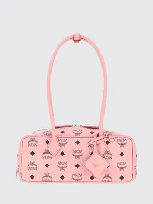 Mcm Aren Shoulder Bag In Visetos Logo Coated Cotton - Pink