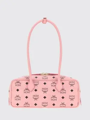 Mcm Aren Shoulder Bag In Visetos Logo Coated Cotton - Pink