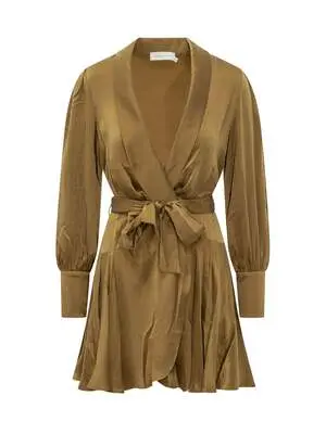 Zimmermann Silk Wrap Mini Dress - Khaki