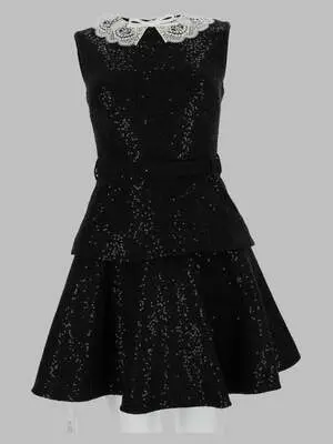 SELF-PORTRAIT Lace Collar Sequin Fit-and-flare Mini Dress