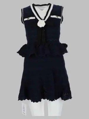 SELF-PORTRAIT Sleeveless Knit Mini Dress With Contrast Trim - Blue