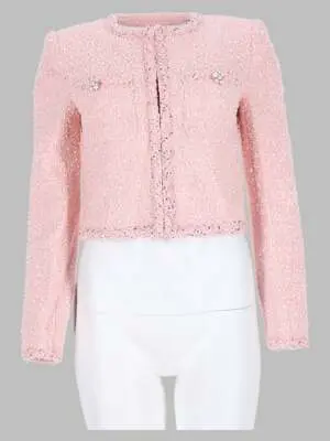SELF-PORTRAIT Textured Cropped Bouclé Jacket - Pink