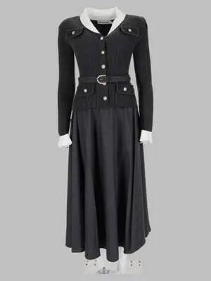 SELF-PORTRAIT Button-front Belted Knit Midi Dress