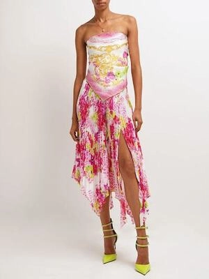 Versace Printed Pleated Crepe Mid-length Skirt - Pink