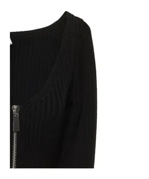 Michael Kors Wool Ribbed Knit Cropped Top With Zip