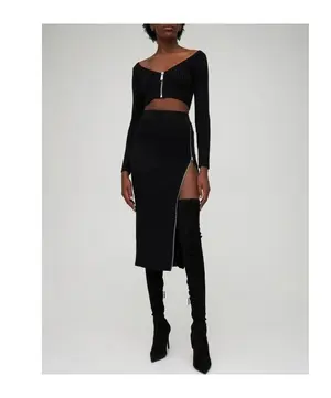 Michael Kors Wool Ribbed Knit Cropped Top With Zip