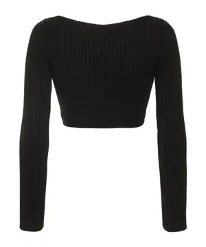 Michael Kors Wool Ribbed Knit Cropped Top With Zip