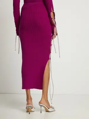 Giuseppe Di Morabito Embellished Wool Knit Midi Skirt - Purple