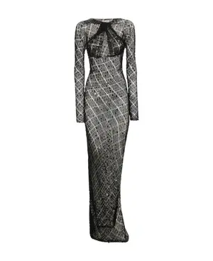 Coperni Sequins Crocheted Hollowed-out Extra-long Dress - Black